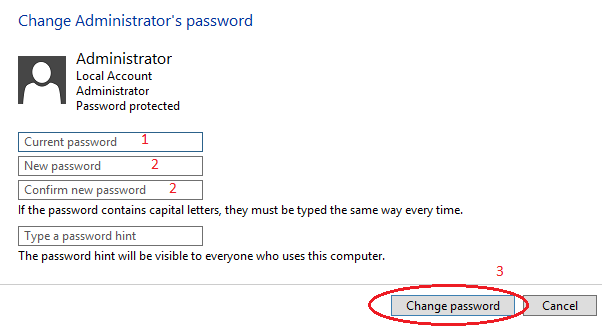 Changing local user password in Windows Server 2012
